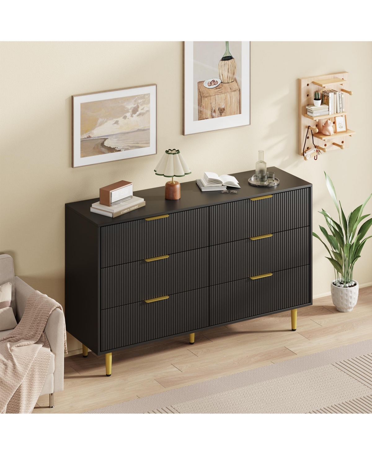 Click here for homfan Fluted 6-Drawer Dresser  56 Wide Wood Chest... prices