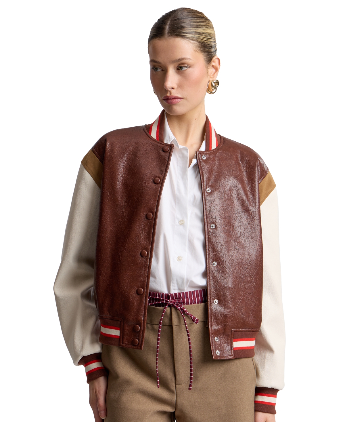 Click here for Avec Les Filles Womens Logo Varsity Colorblock Jac... prices