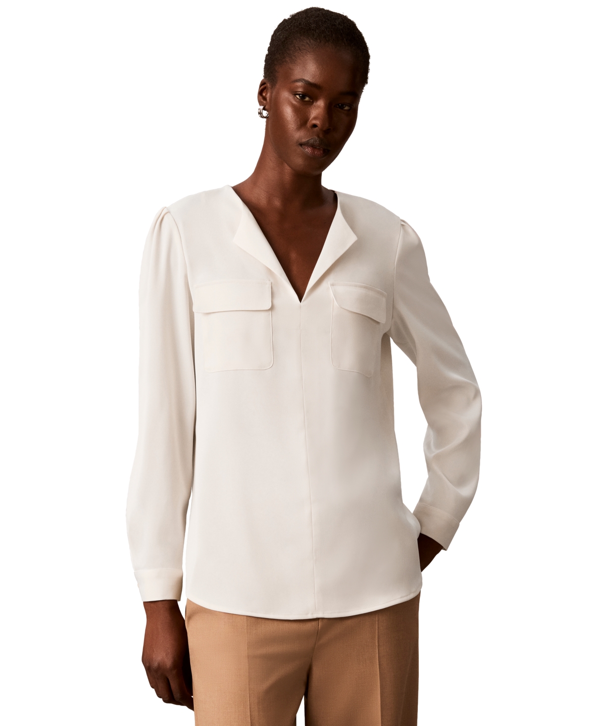 Click here for Calvin Klein Womens V-Neck Long-Sleeve Blouse - Se... prices
