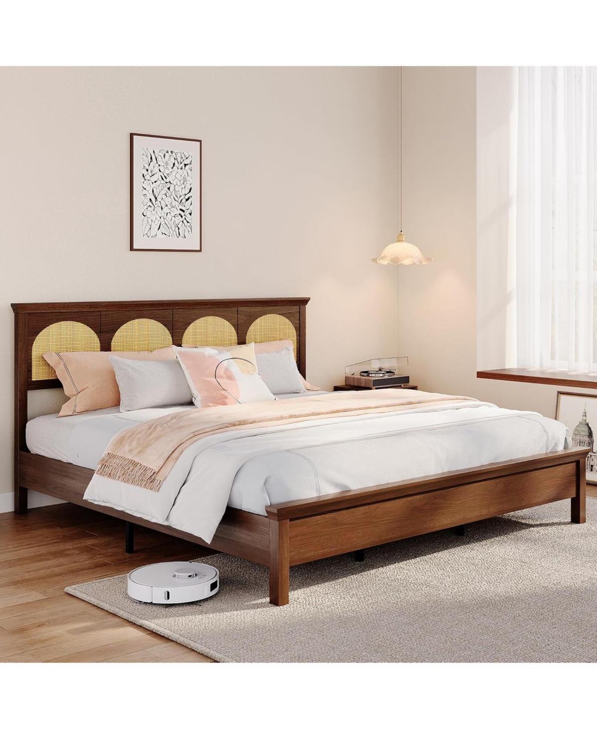Click here for gaomon King Size Rattan Bed Frame - Boho Wooden Pl... prices
