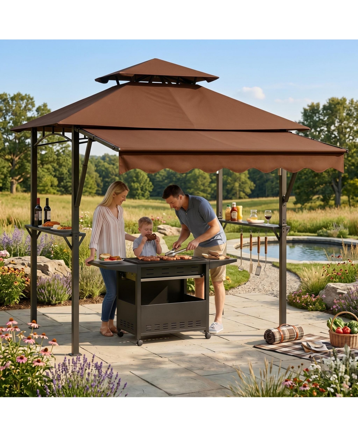 Click here for homfan Heavy Duty Steel Grill Gazebo 8 x 5 Bbq Gri... prices