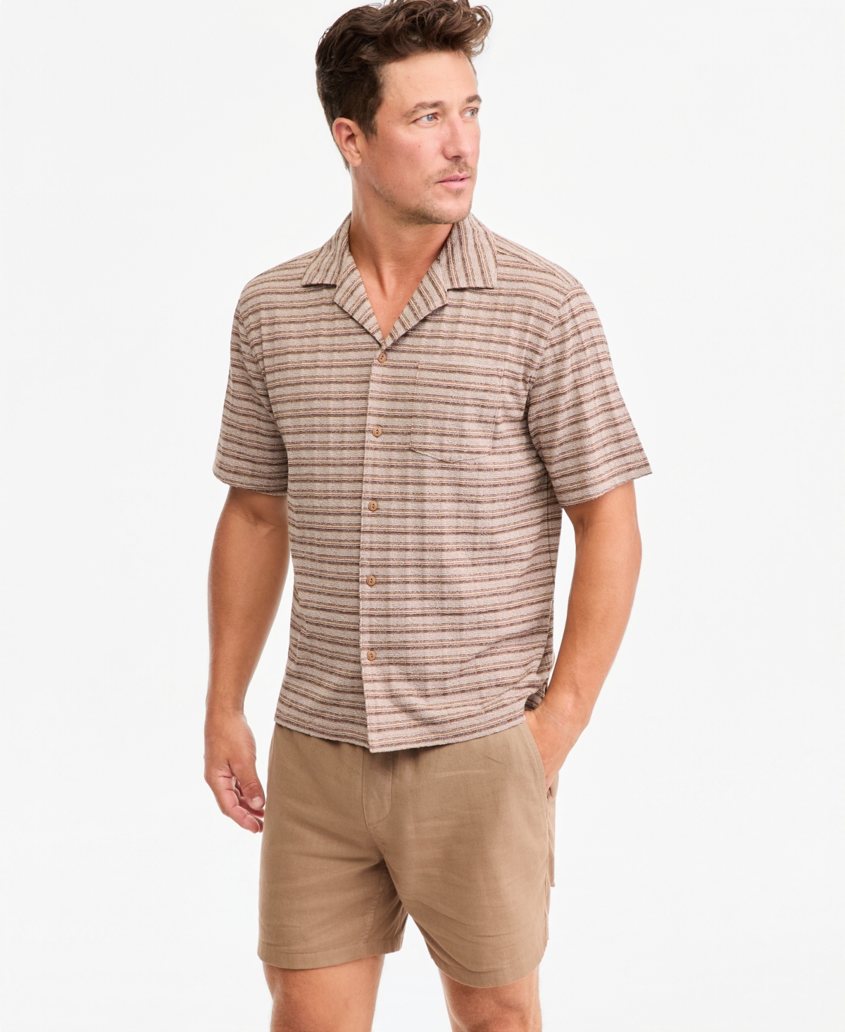 Click here for Sun + Stone Mens Short-Sleeve Stripe Texture Pocke... prices