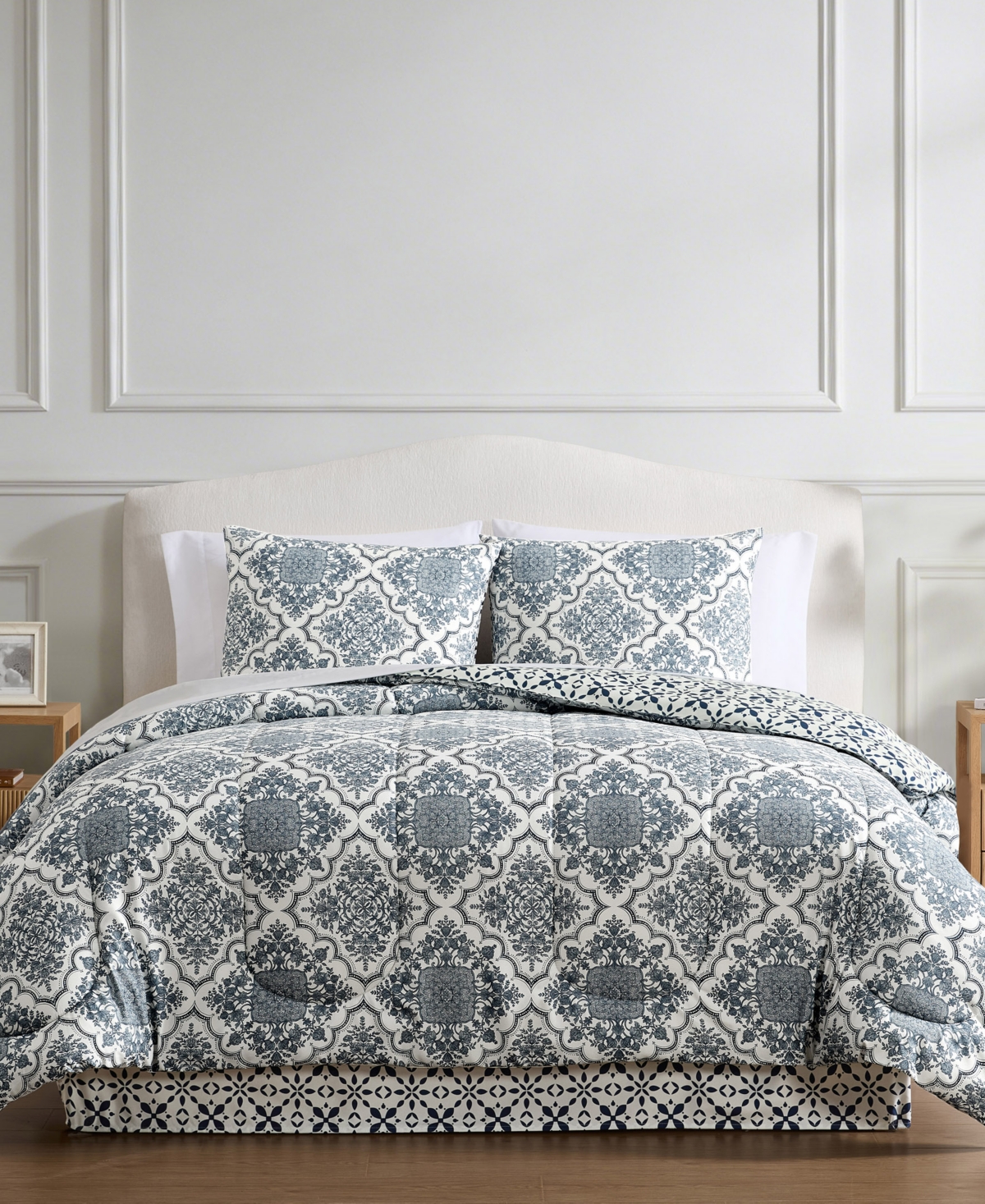 Click here for Aurin Medallion 8-Piece Comforter Sets - Navy  Whi... prices