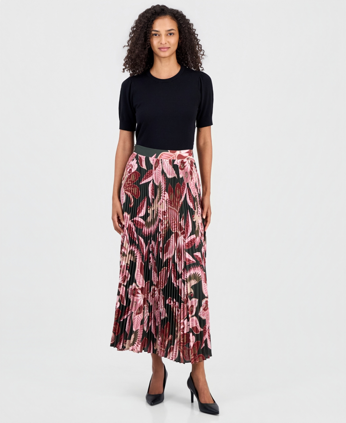 Click here for T Tahari Womens Pleated Floral A-Line Skirt - Rio... prices