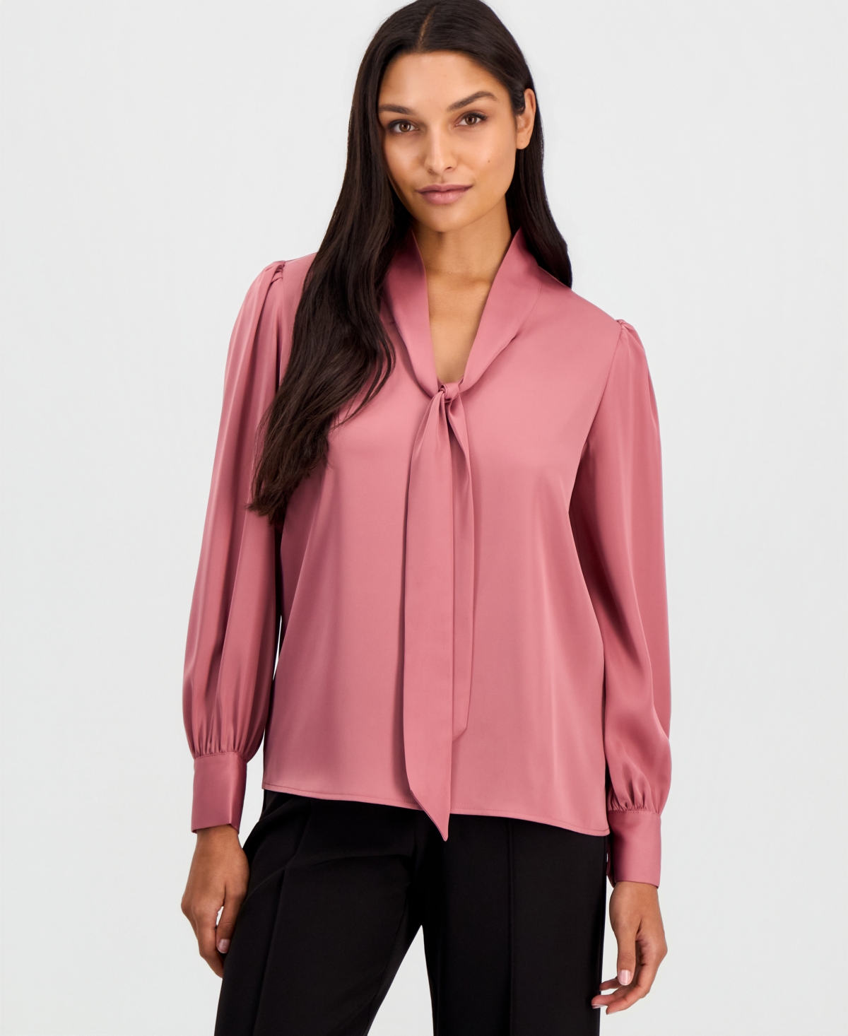 Click here for T Tahari Womens Tie-Neck Long-Sleeve Blouse - Ramb... prices