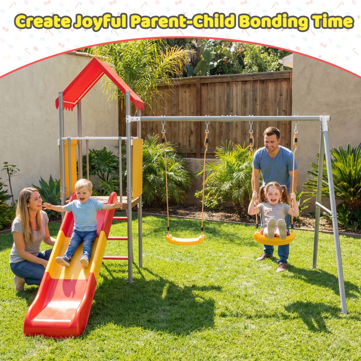 Click here for Zeny Metal and Plastic Treehouse Swing Set with Sl... prices