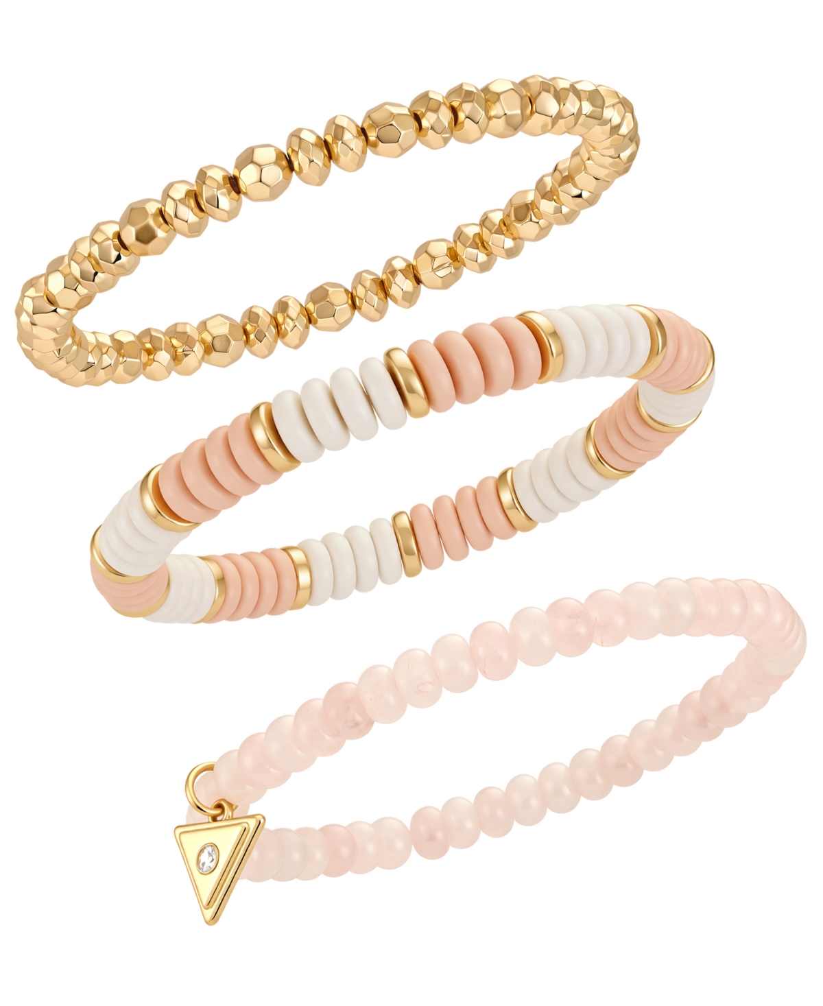 Click here for Guess Gold-Tone Rose Quartz Stone Stretch Bracelet... prices