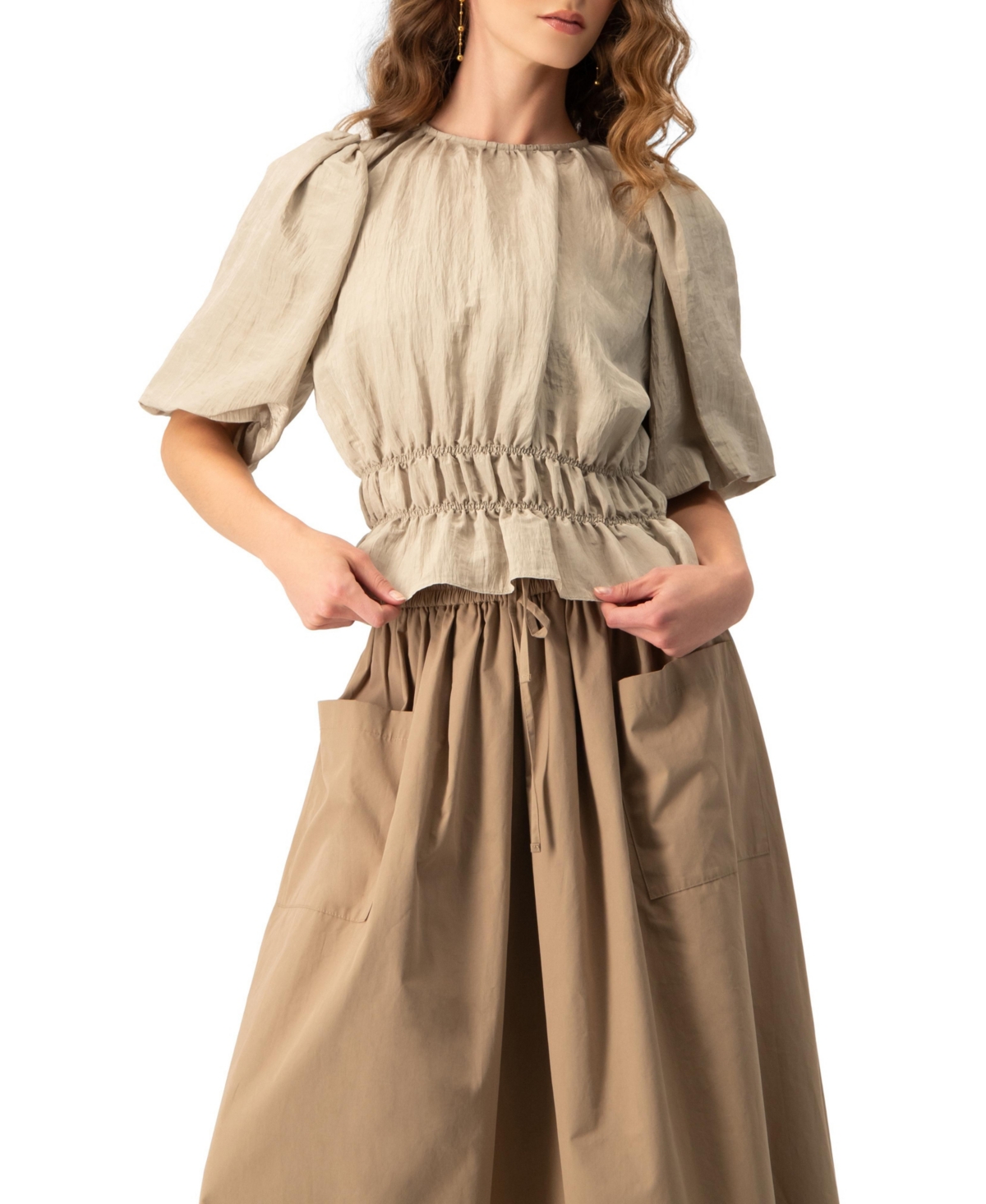 Click here for Ivonne Womens Puff Sleeve Peplum  Cinched Waist Cr... prices