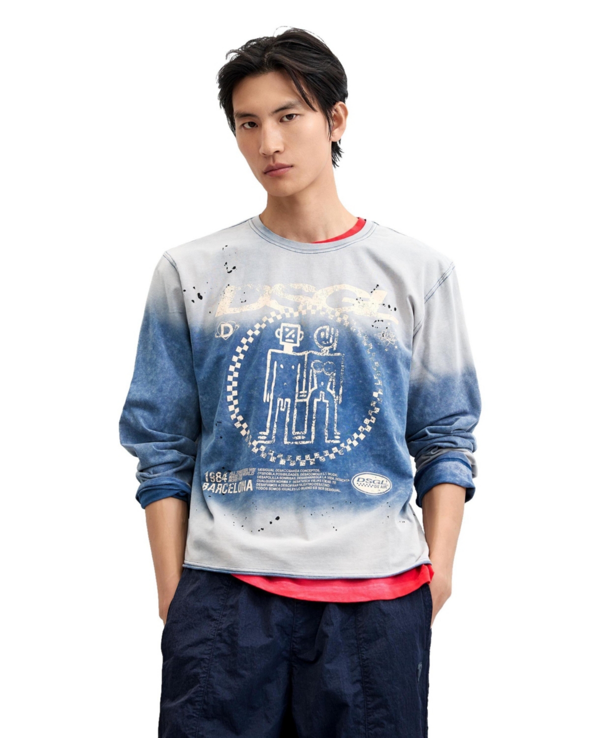 Click here for Desigual Mens Printed logo T-shirt - Light blue prices
