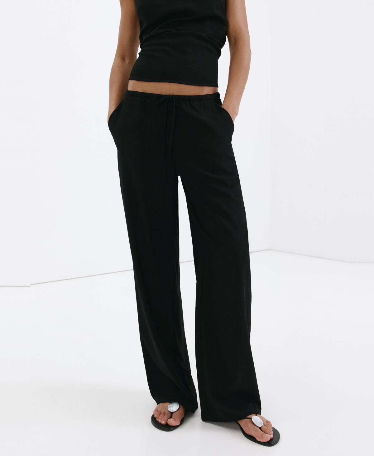 Click here for Mango Womens Straight Mid-Rise Pants - Black prices