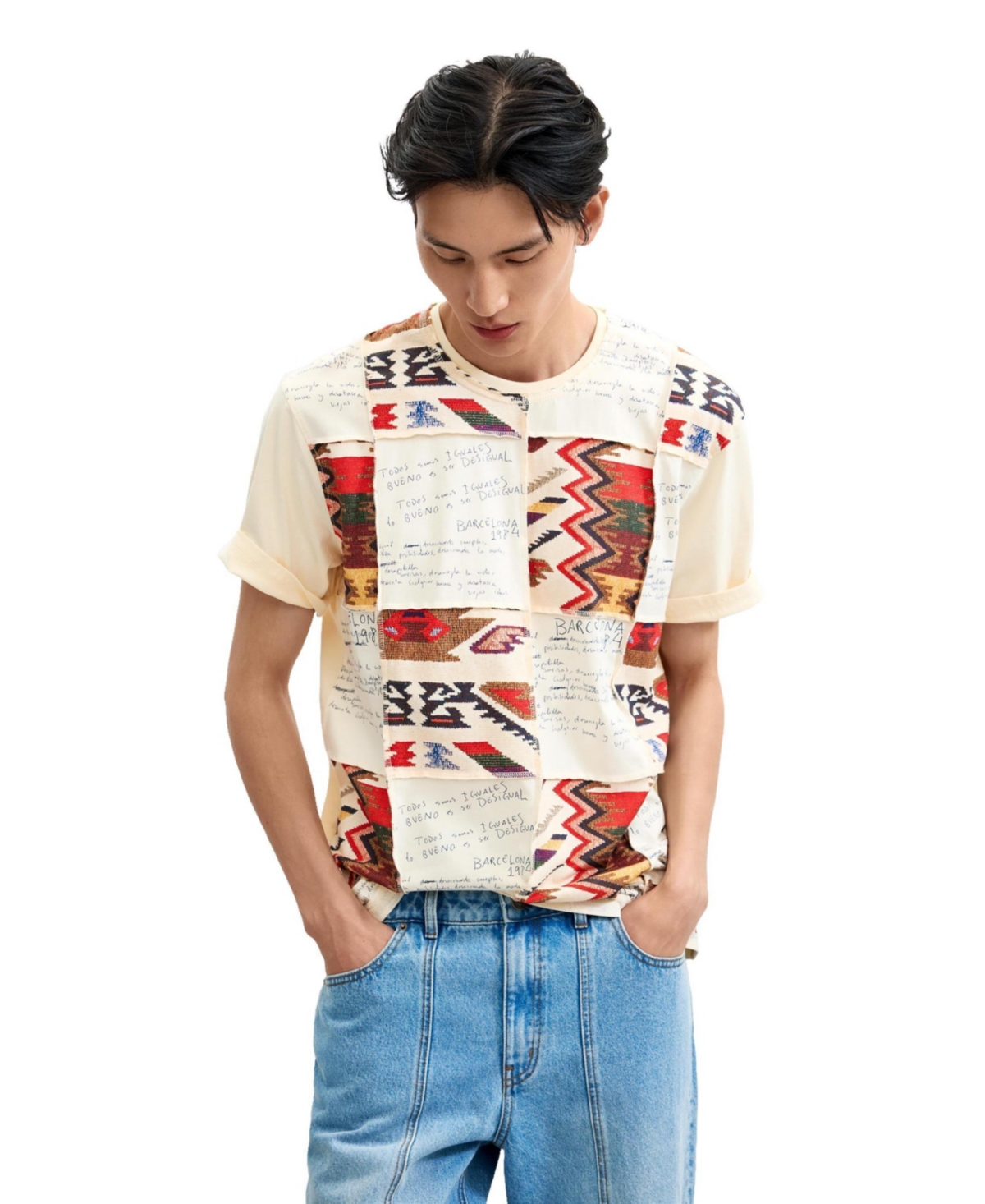 Click here for Desigual Mens Ethnic print T-shirt - Off white prices
