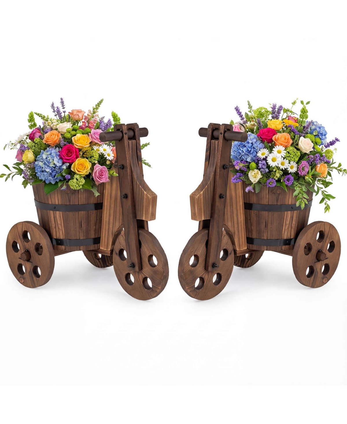 Click here for Costway Rustic Wood Tricycle Planter with Barrel P... prices
