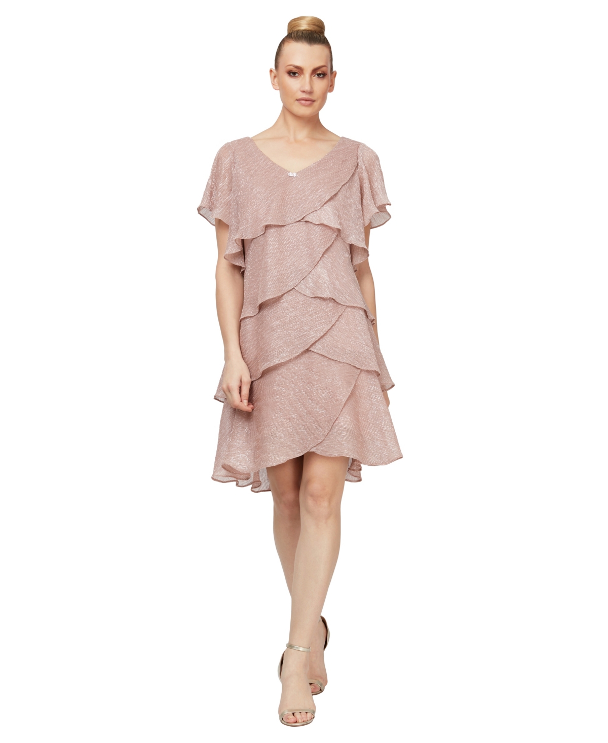 Click here for Sl Fashions Tiered Shimmer Shift Dress - Faded Ros... prices