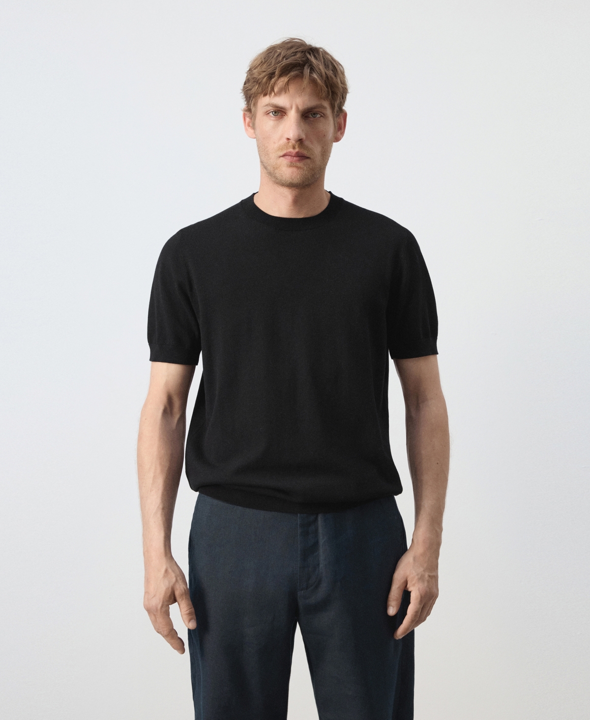 Click here for Mango Mens Cotton Regular-Fit T-Shirt - Black prices