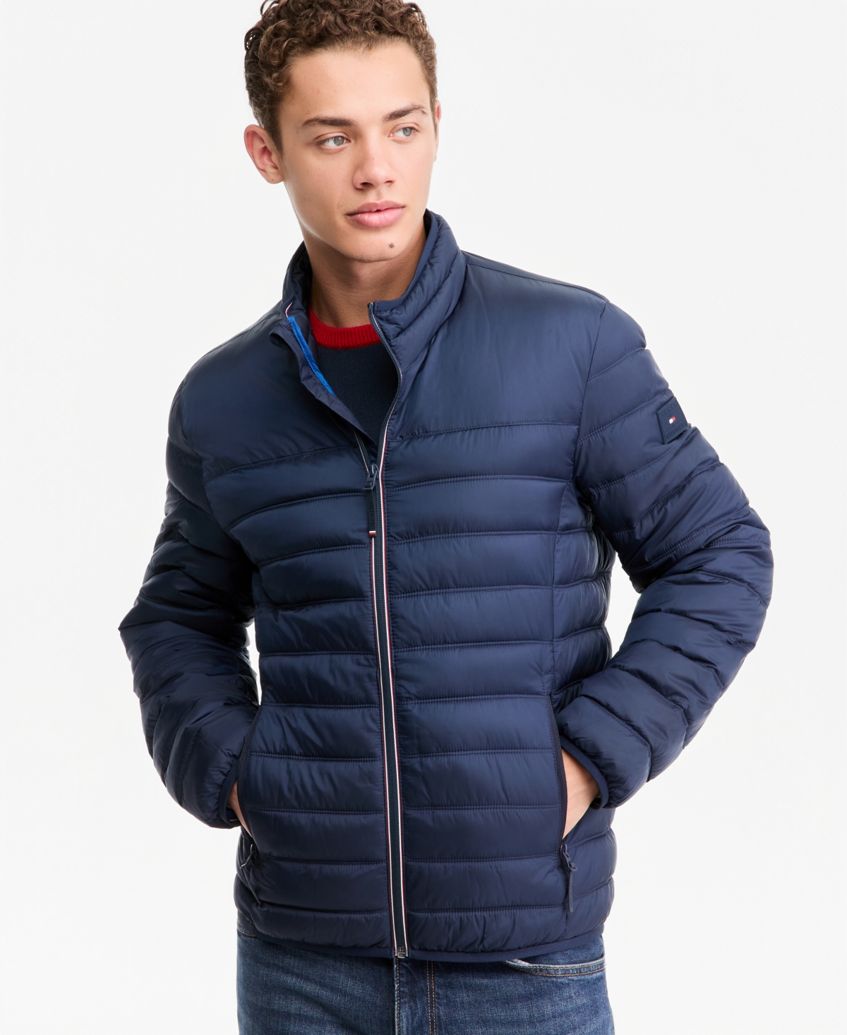 Click here for Tommy Hilfiger Mens Unhooded Packable Jacket - Mid... prices