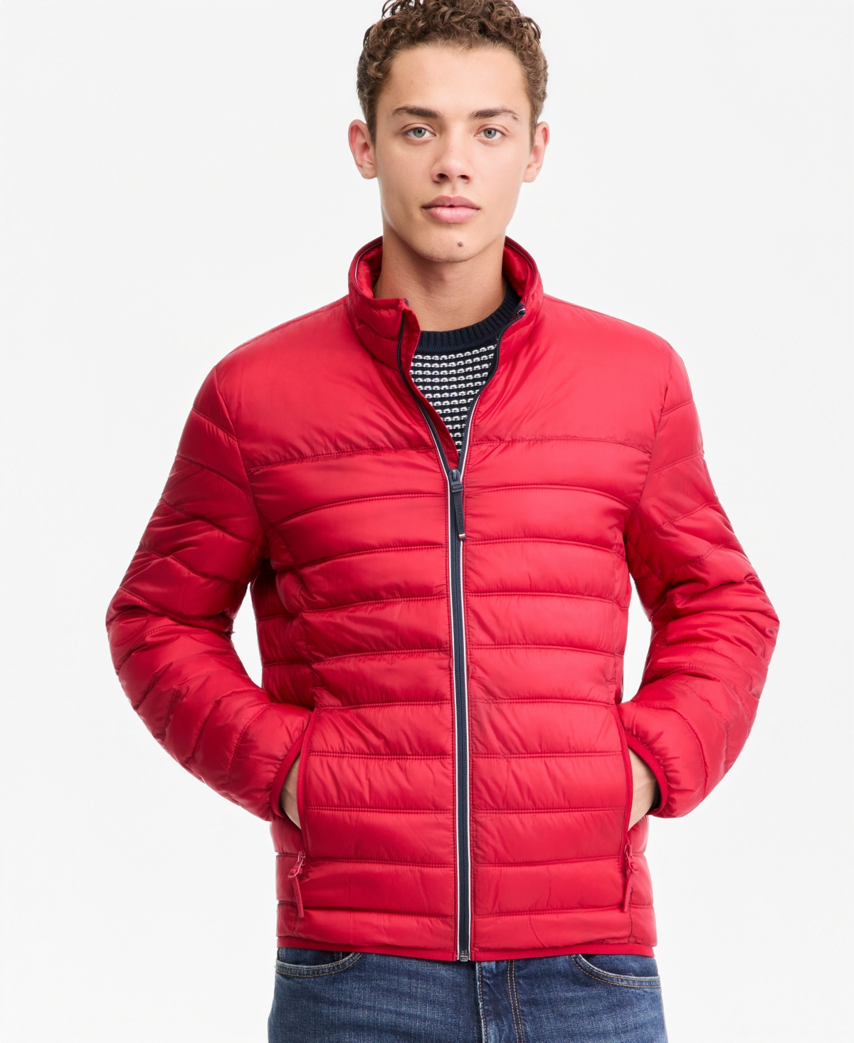 Click here for Tommy Hilfiger Mens Unhooded Packable Jacket - Red prices