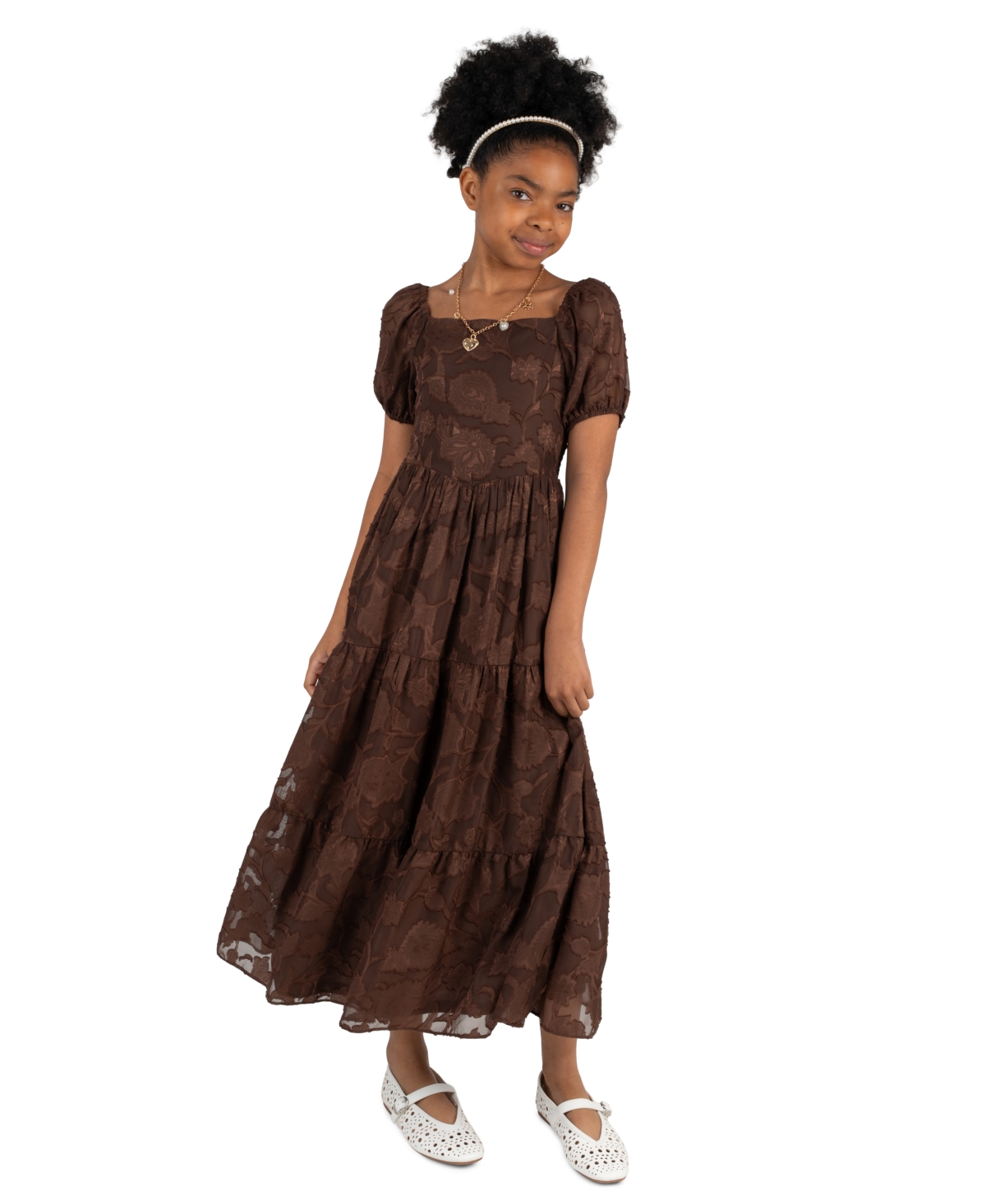 Click here for Rare Editions Girls 7-14 Chiffon Burnout Puff Slee... prices