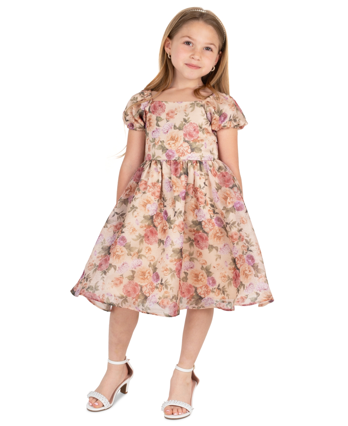 Click here for Rare Editions Girls 2T-6X Floral Print Shimmer Org... prices