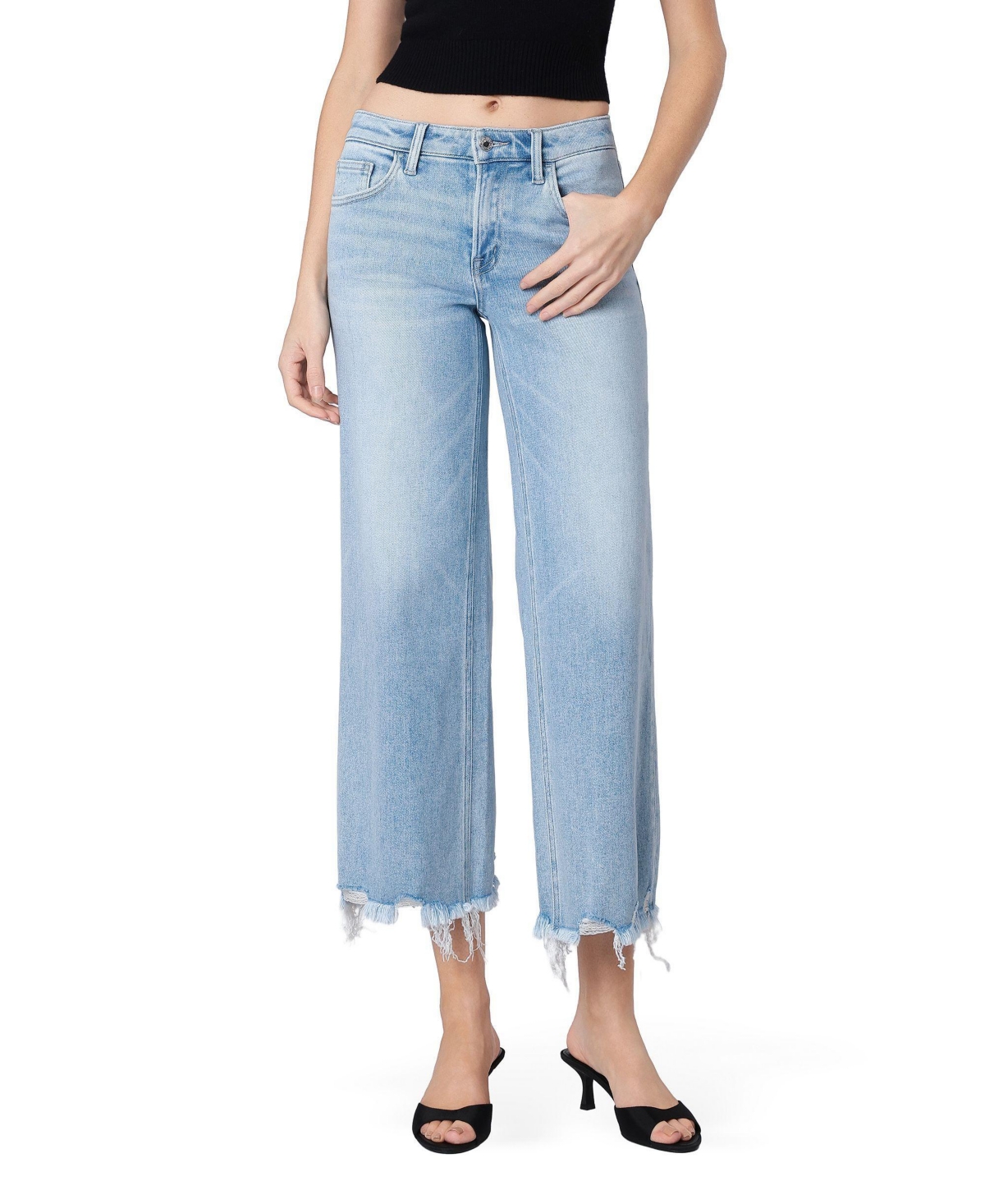 Click here for Vervet Womens Mid Rise Raw Distressed Hem Crop Wid... prices