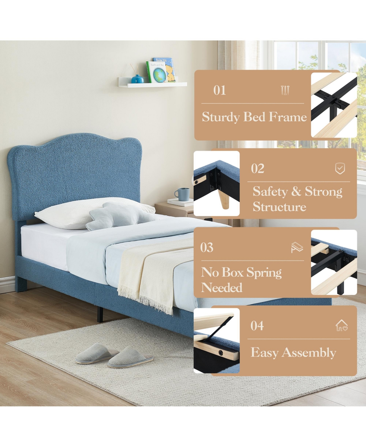 Click here for gaomon Upholstered Twin Bed Frame for Kids with Sc... prices