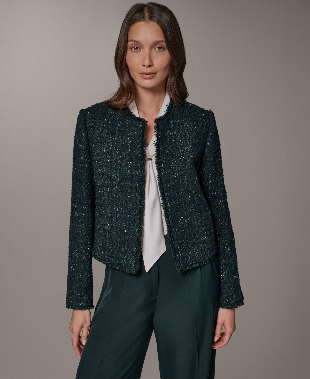 Click here for Donna Karan New York Womens Open-Front Fring Jacke... prices
