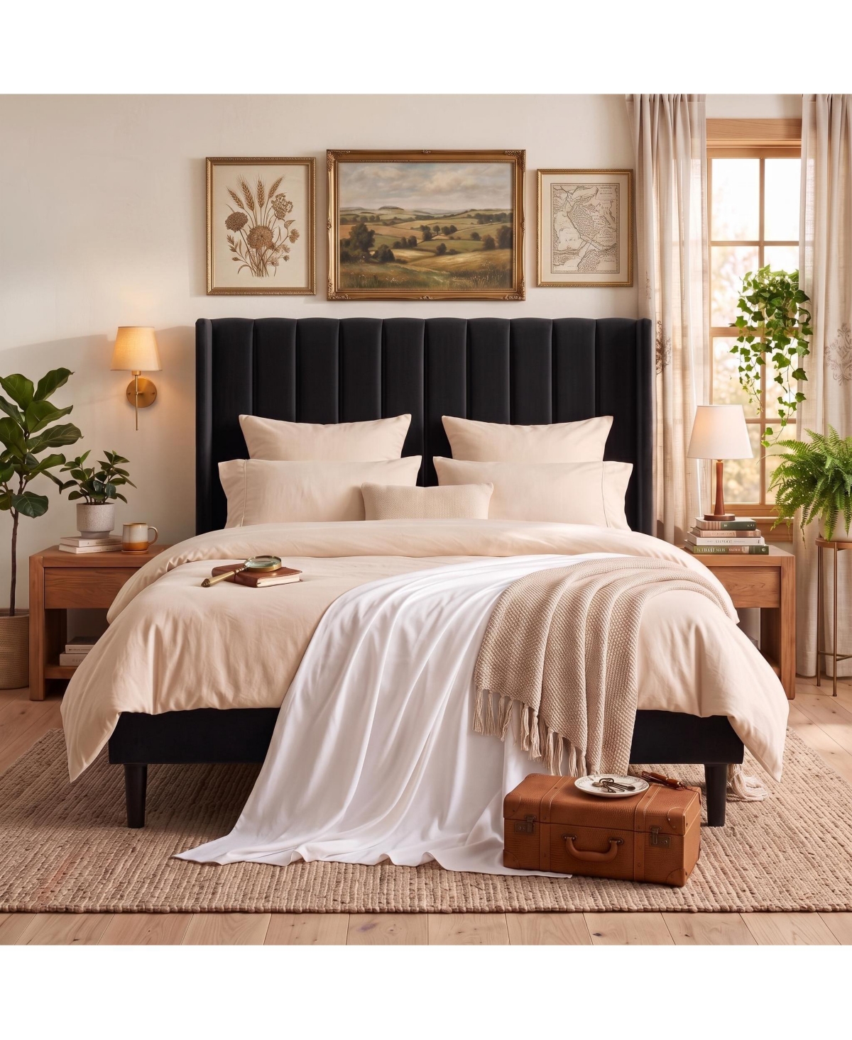 Click here for Upholstered Platform Bed Frame with 52 Inch High V... prices