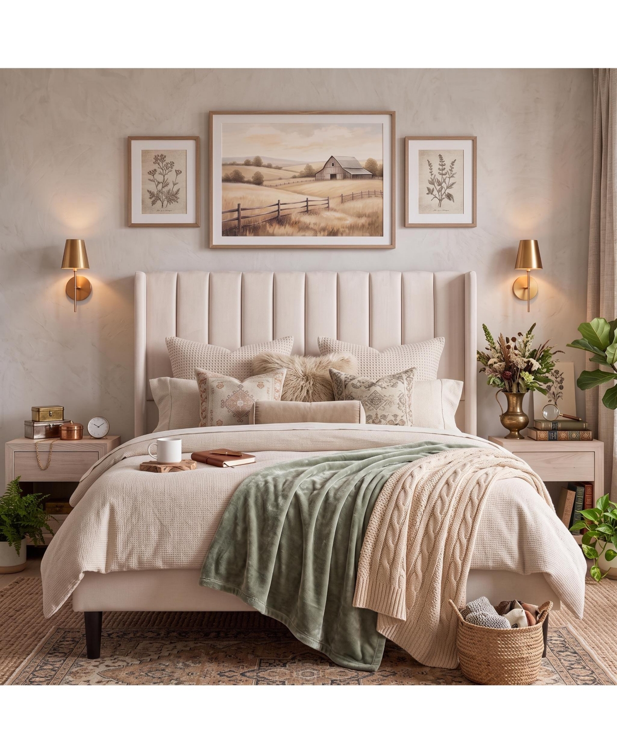 Click here for Upholstered Platform Bed Frame with 52 Inch High V... prices