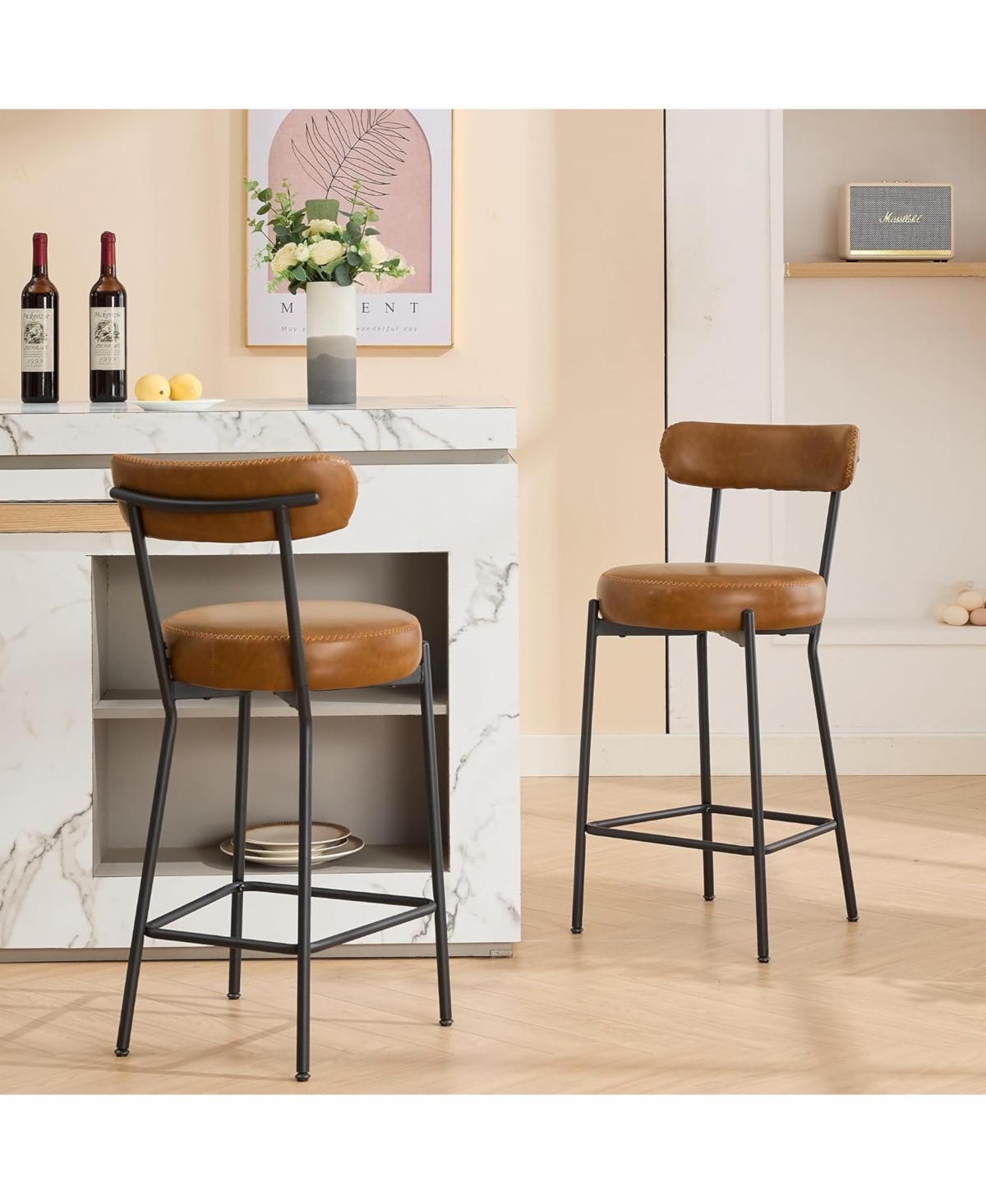 Click here for gaomon Bar Stools Set of 4  26 Mid-Century Leather... prices