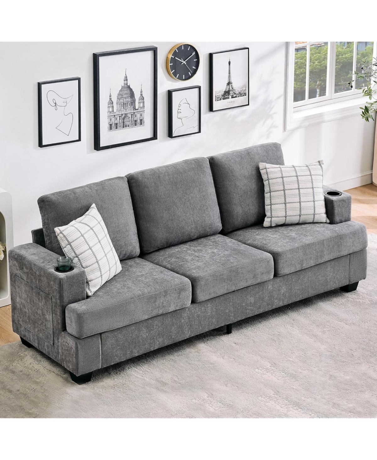 Click here for gaomon 89-Inch Modern 3-Seater Sofa Couch with Cup... prices