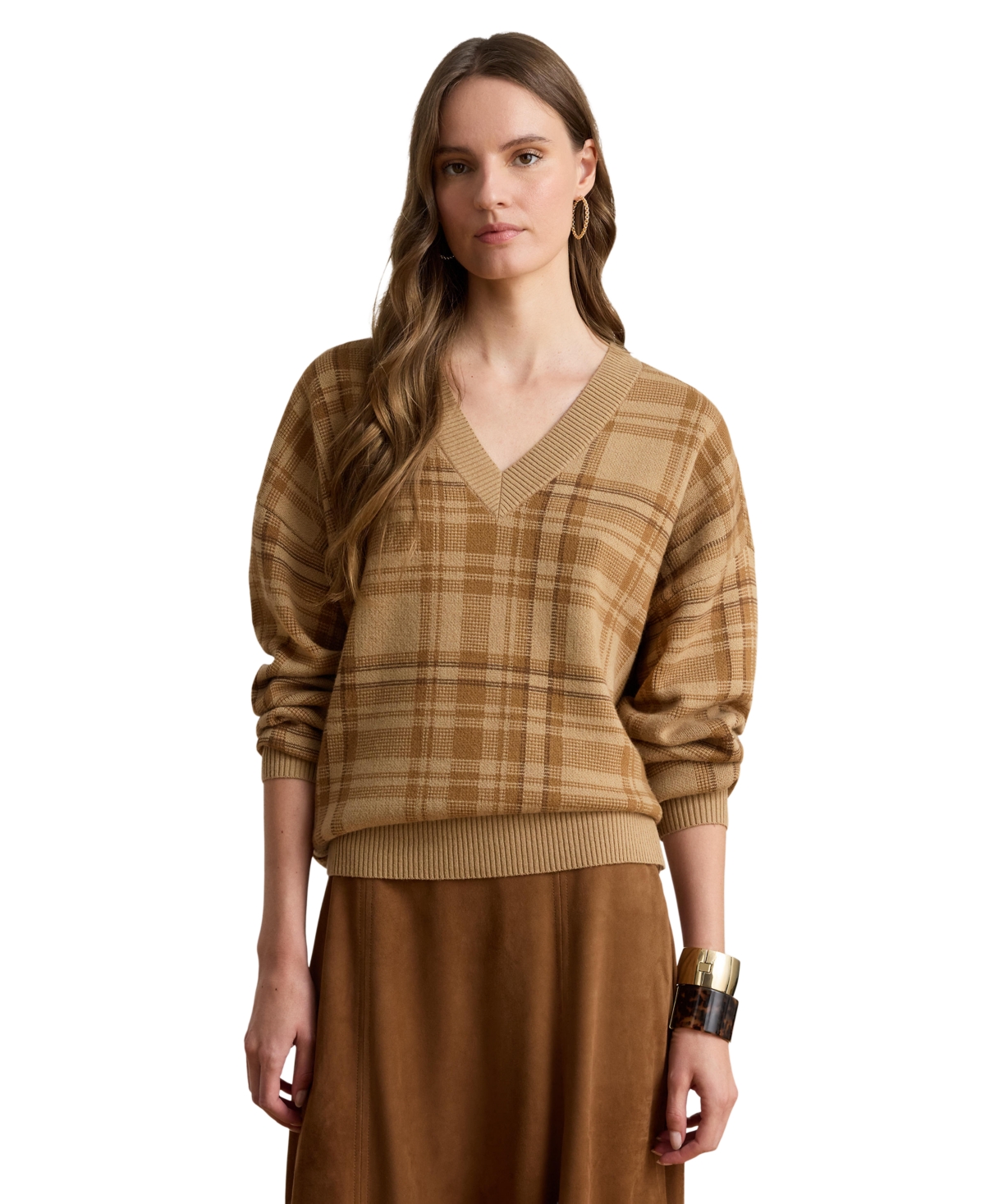 Click here for Lauren Ralph Lauren Womens Plaid V-Neck Sweater -... prices
