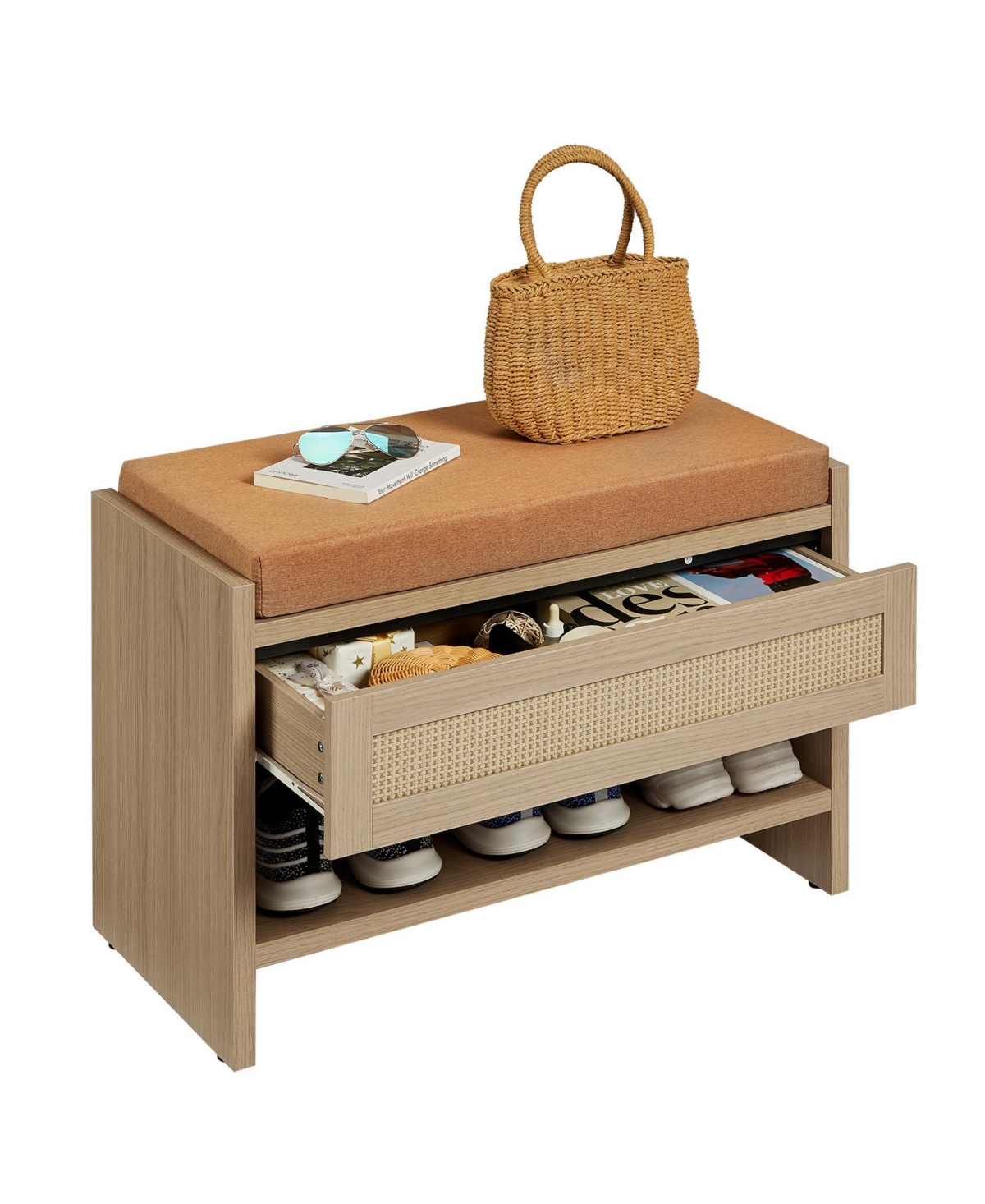 Click here for homfan Rattan Entryway Shoe Bench with Storage Dra... prices