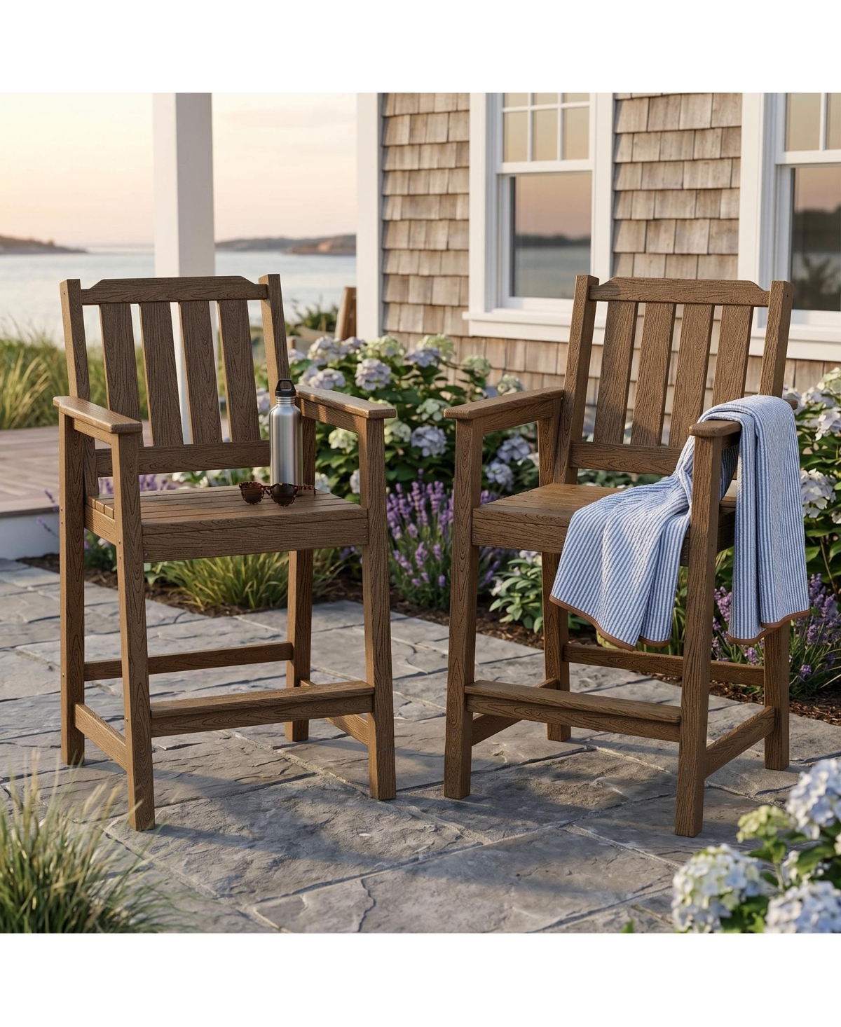 Click here for homfan Set of 2 Hdpe Outdoor Bar Stools Counter He... prices