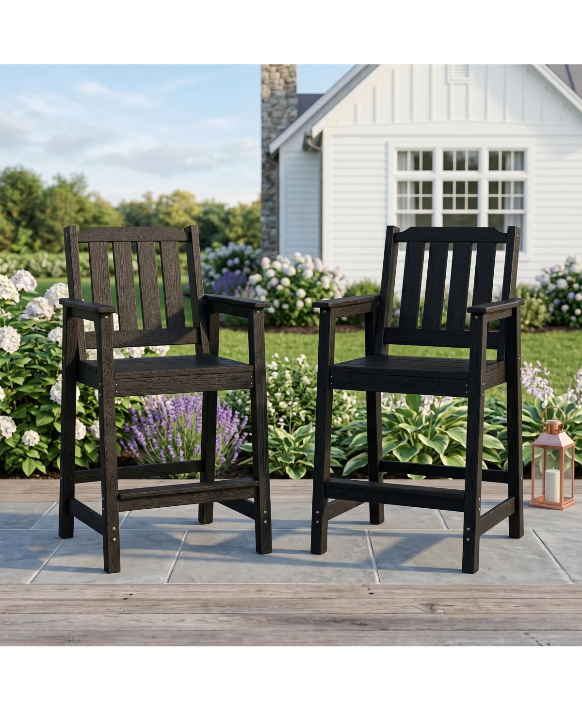Click here for homfan Set of 2 Hdpe Outdoor Bar Stools Counter He... prices