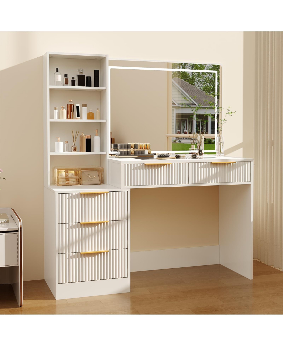Click here for gaomon Modern Vanity Desk with 3-Color Led Touch M... prices