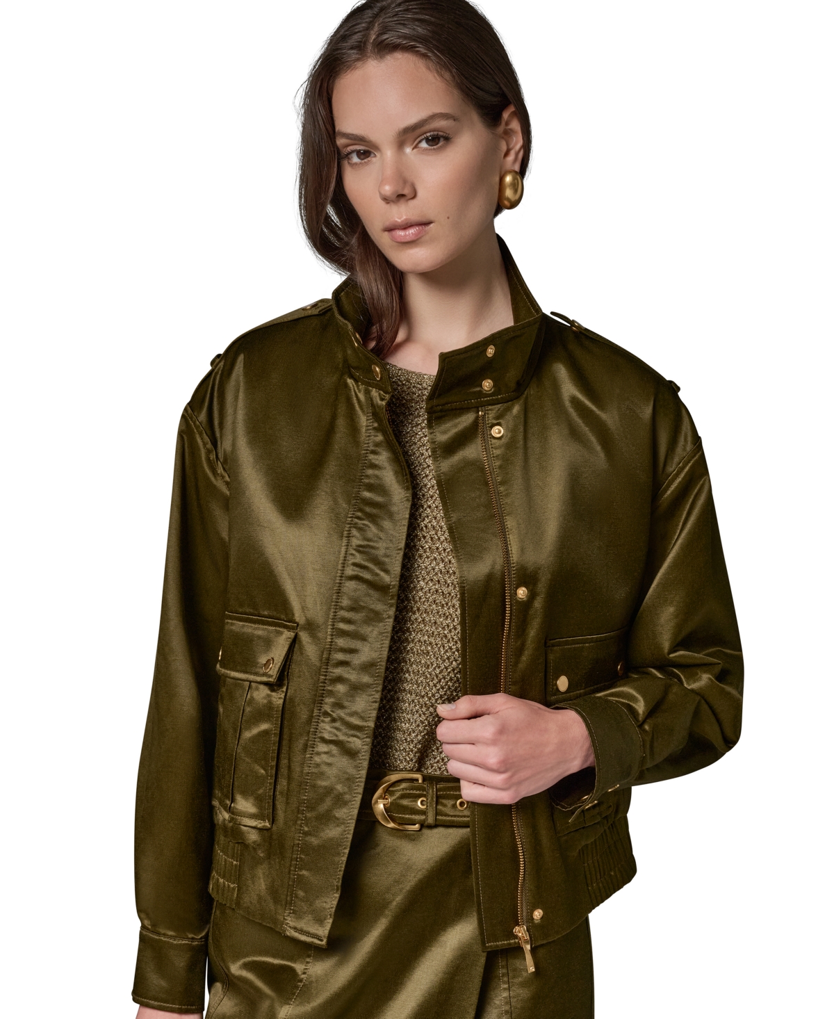 Click here for Donna Karan New York Womens Glazed Cotton Zip-Fron... prices