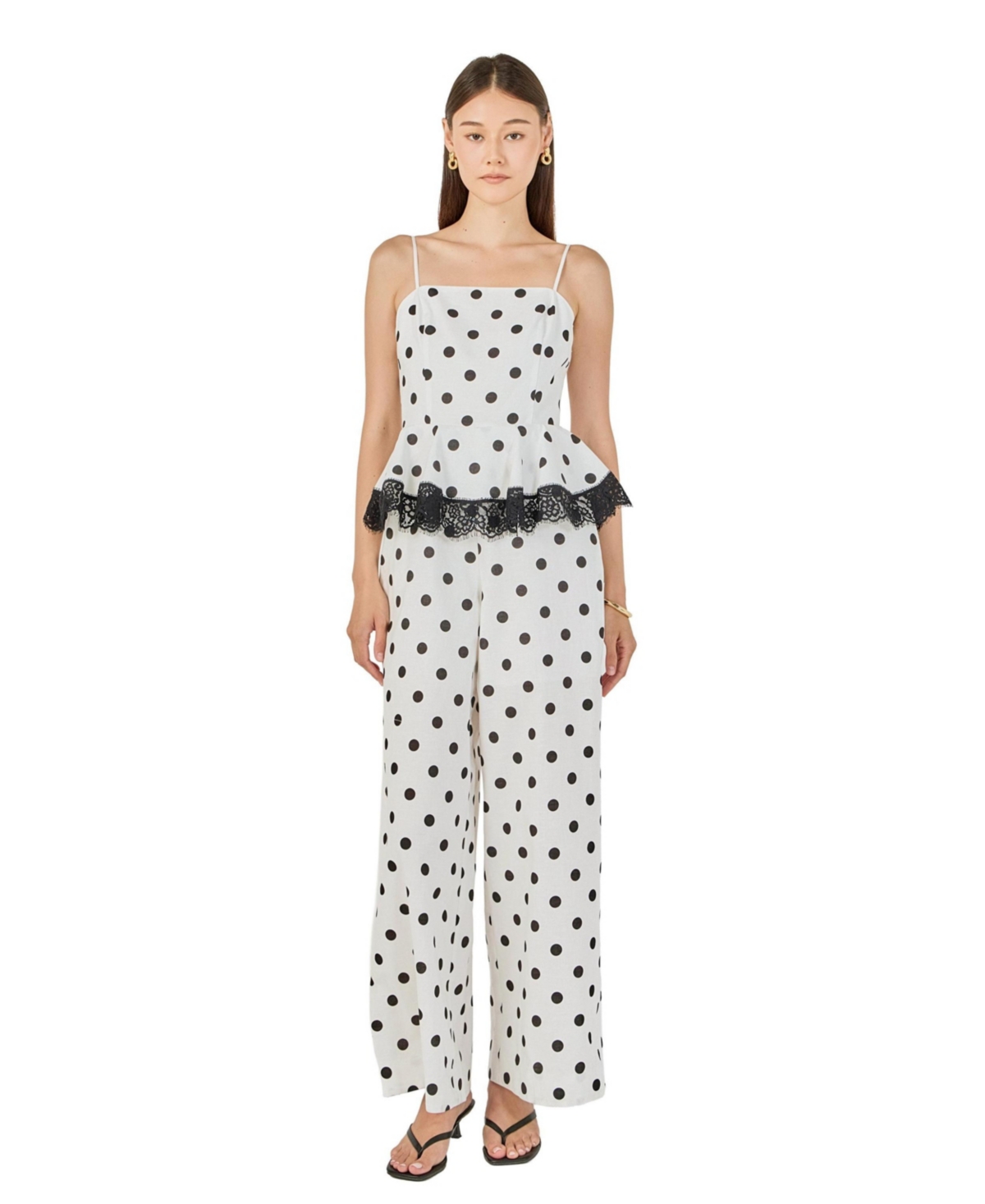 Click here for endless rose Womens Polka Dot Peplum Jumpsuit - Wh... prices