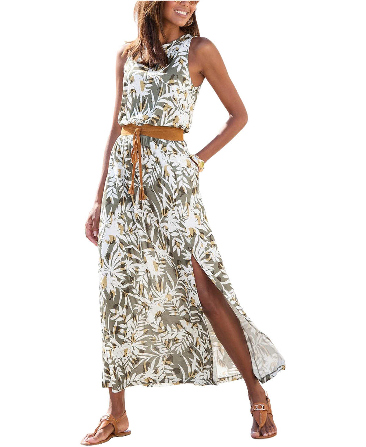 Click here for Lascana Womens Side Slit Maxi Dress - Khaki ivory prices