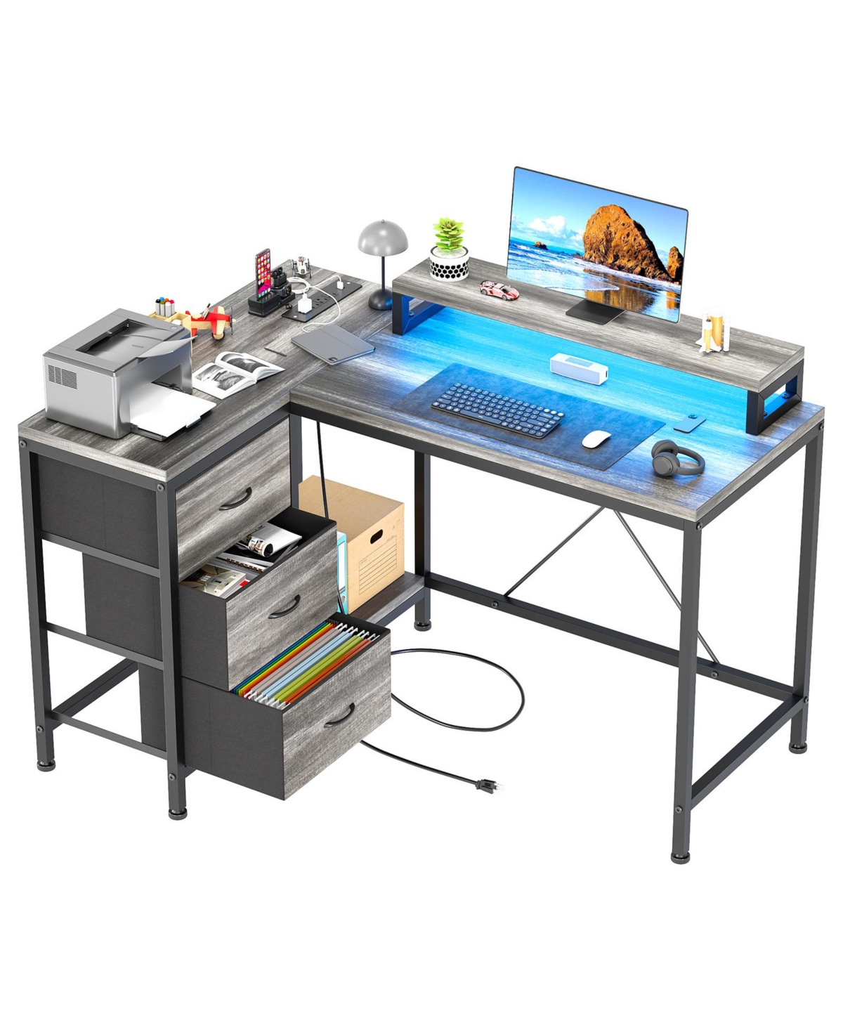 Click here for homfan L Shaped Computer Desk with Power Outlets a... prices