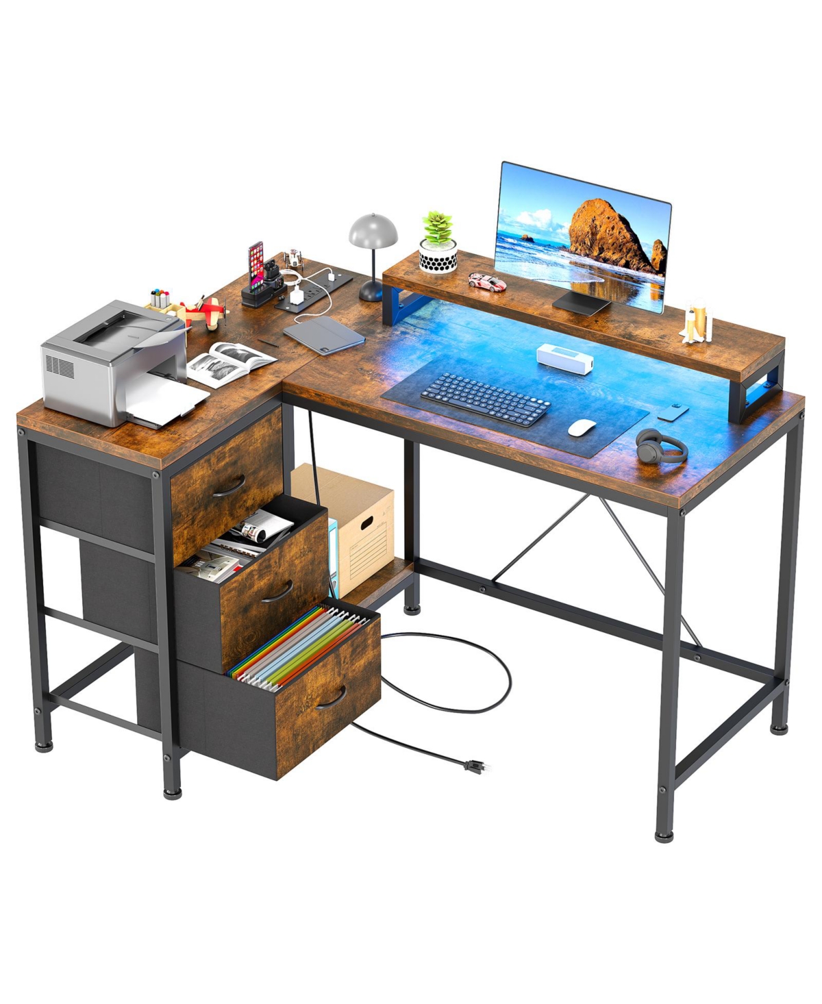Click here for homfan L Shaped Computer Desk with Power Outlets a... prices