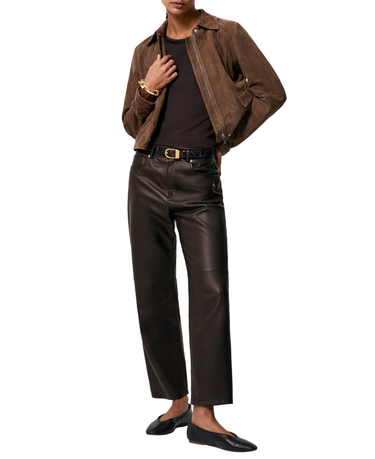 Click here for Reiss Petite Verona Leather Slim-Leg Cropped Pants... prices