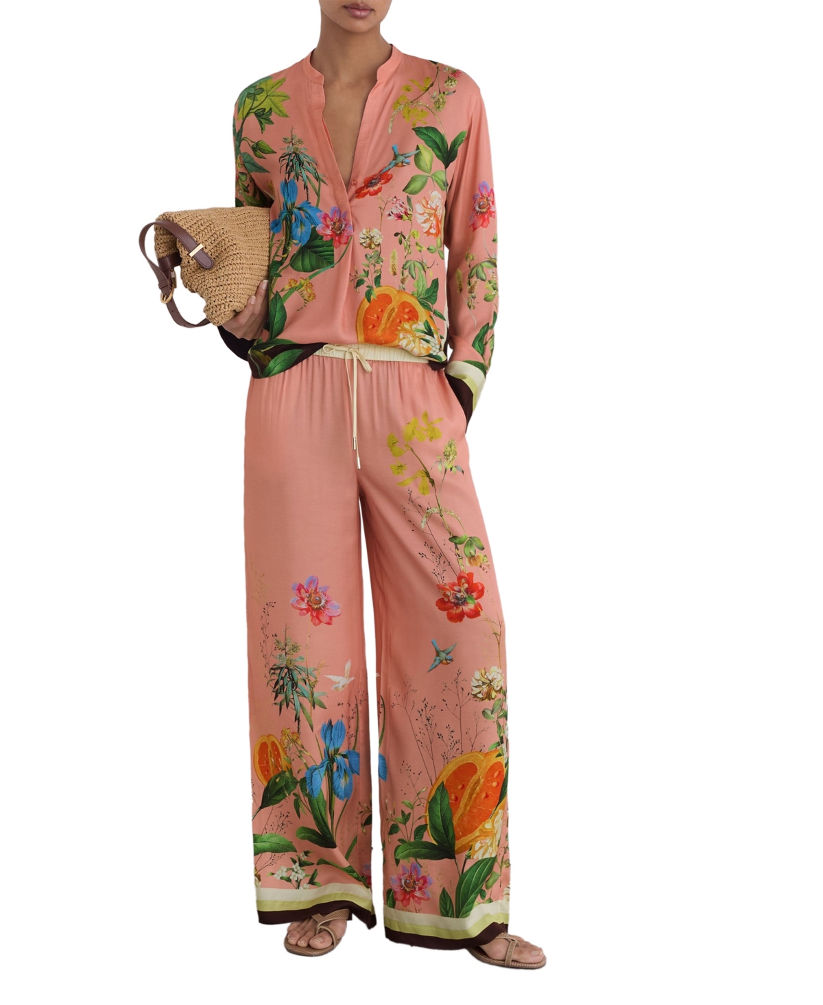 Click here for Reiss Womens Milos Tropical Scarf-Print Wide-Leg T... prices