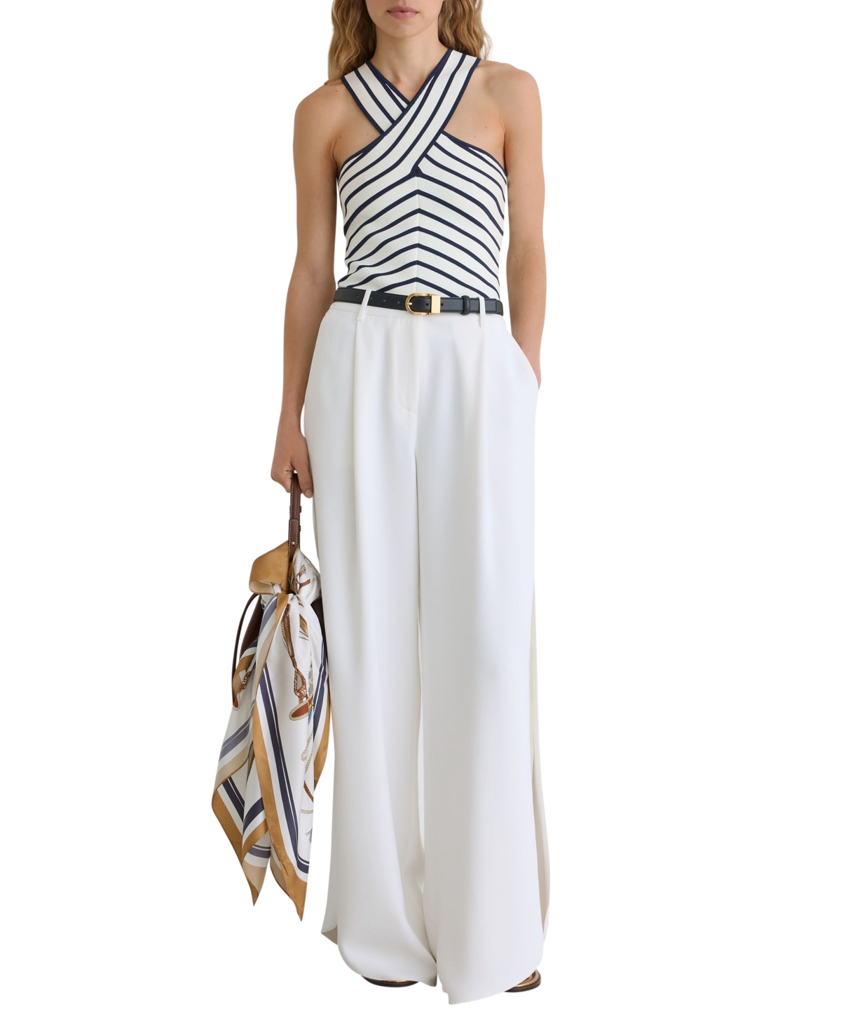 Click here for Reiss Womens Aria Striped Cross-Strap Knitted Vest... prices