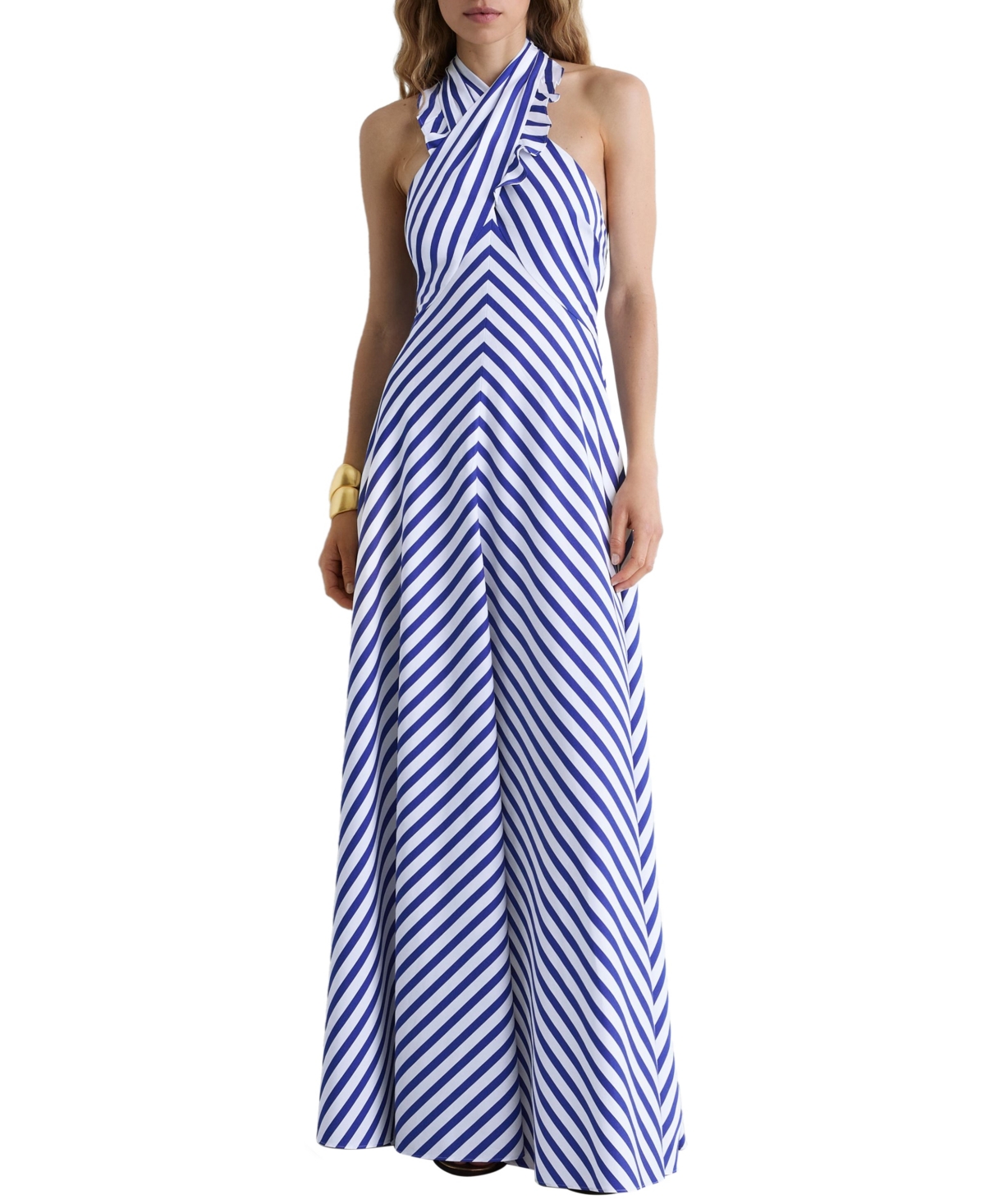 Click here for Reiss Womens Luna Striped Halterneck Ruffle Maxi D... prices