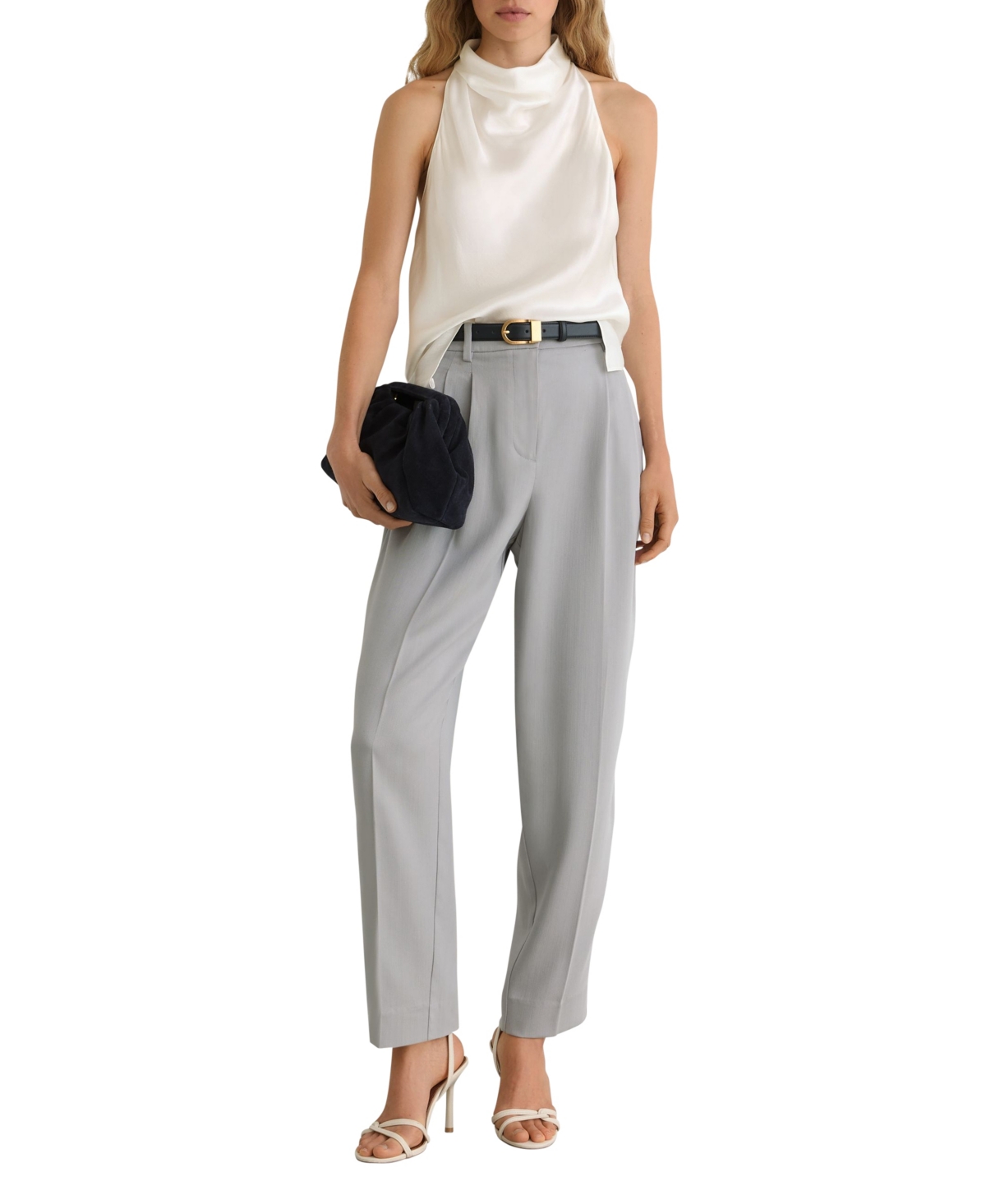 Click here for Reiss Womens Kora Cowl-Neck Sleeveless Hammered-Si... prices