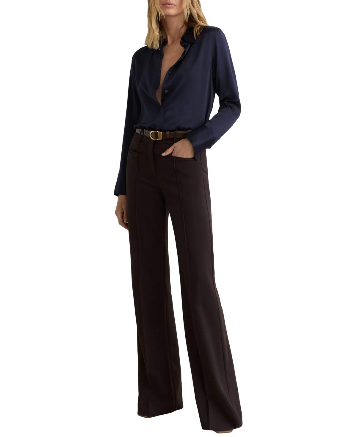 Click here for Reiss Womens Ameira Long-Sleeve Silk Concealed-Pla... prices
