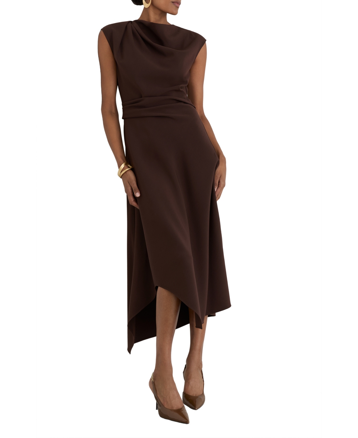 Click here for Reiss Womens Camilla Cowl Neck Asymmetric Hem Gath... prices