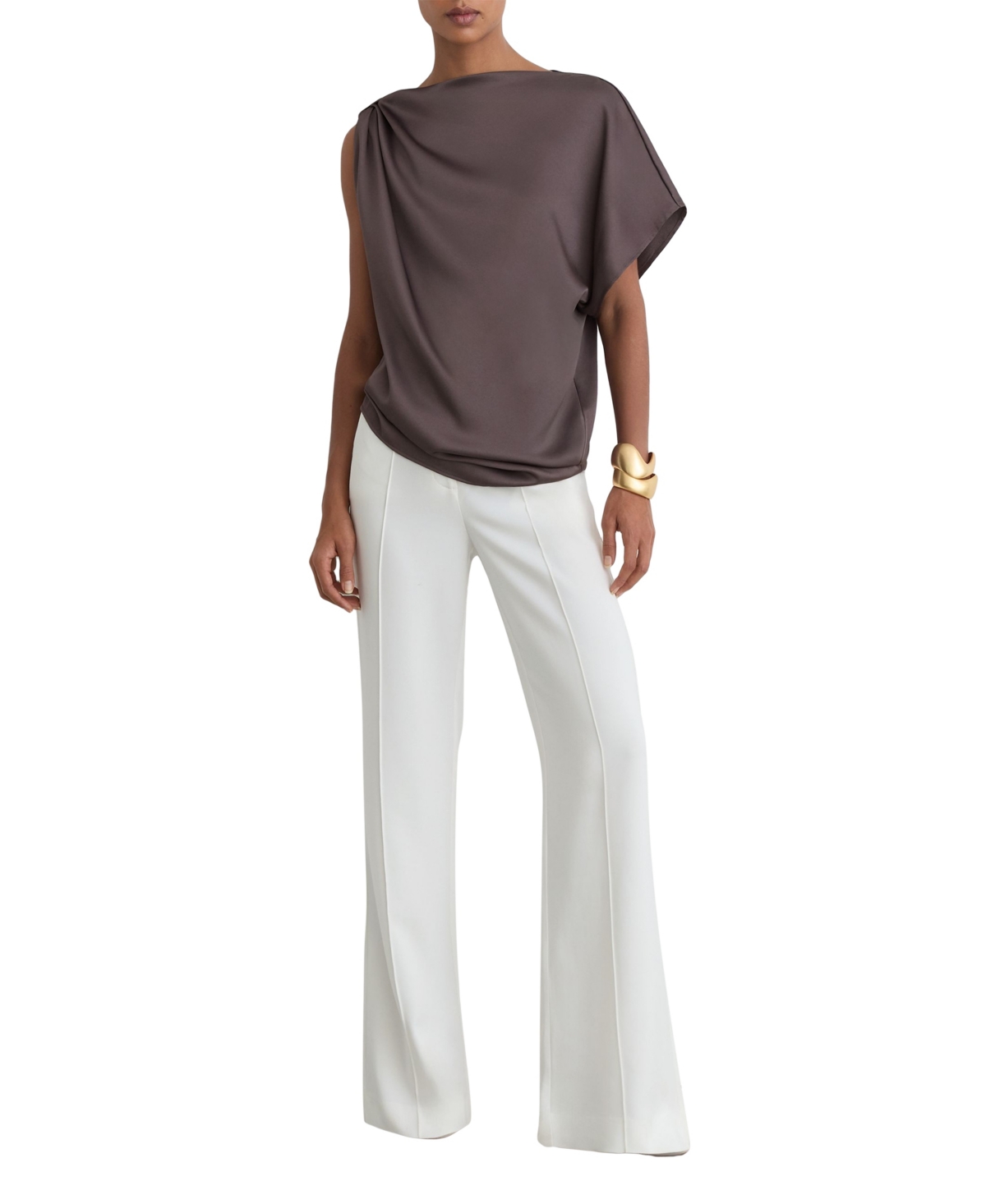 Click here for Reiss Womens Kezia One-Shoulder Draped Satin Blous... prices