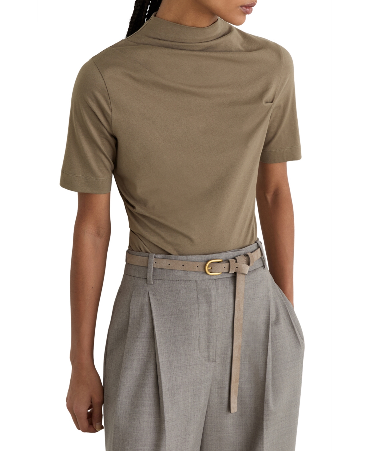 Click here for Reiss Womens Tulia Cotton-Blend High-Neck Draped T... prices