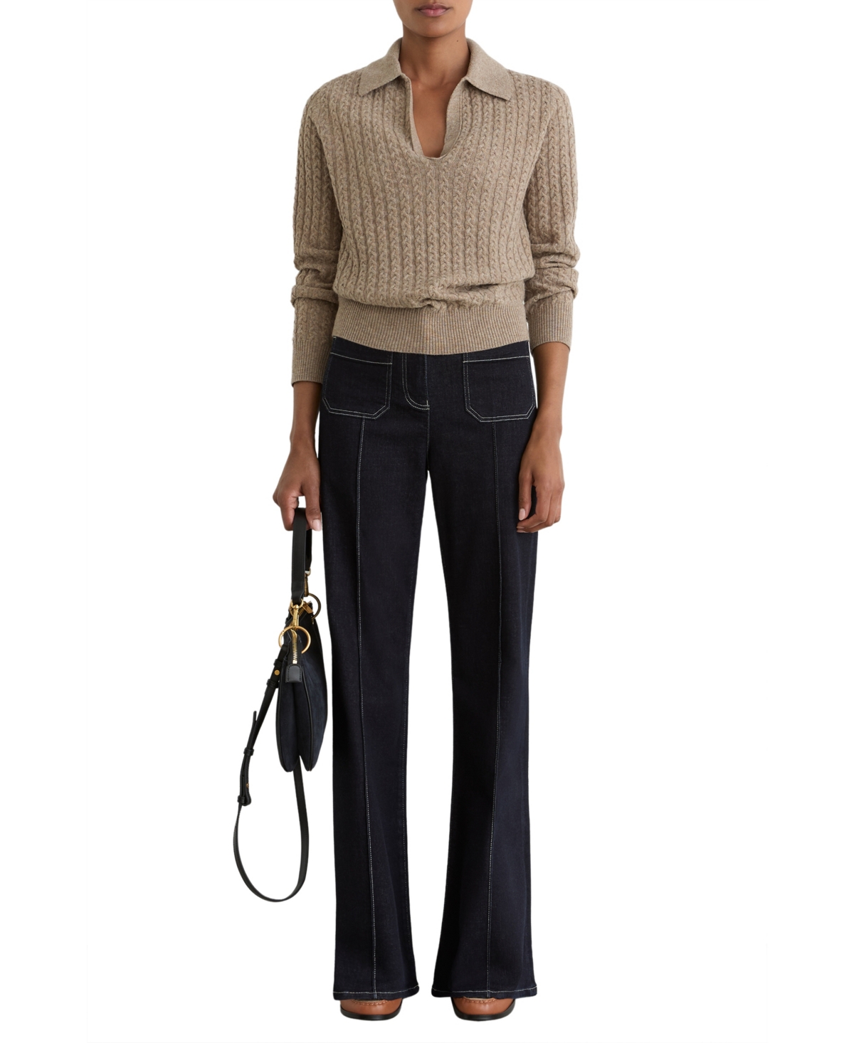 Click here for Reiss Womens Millie Wool-Cashmere Cable-Knit Colla... prices