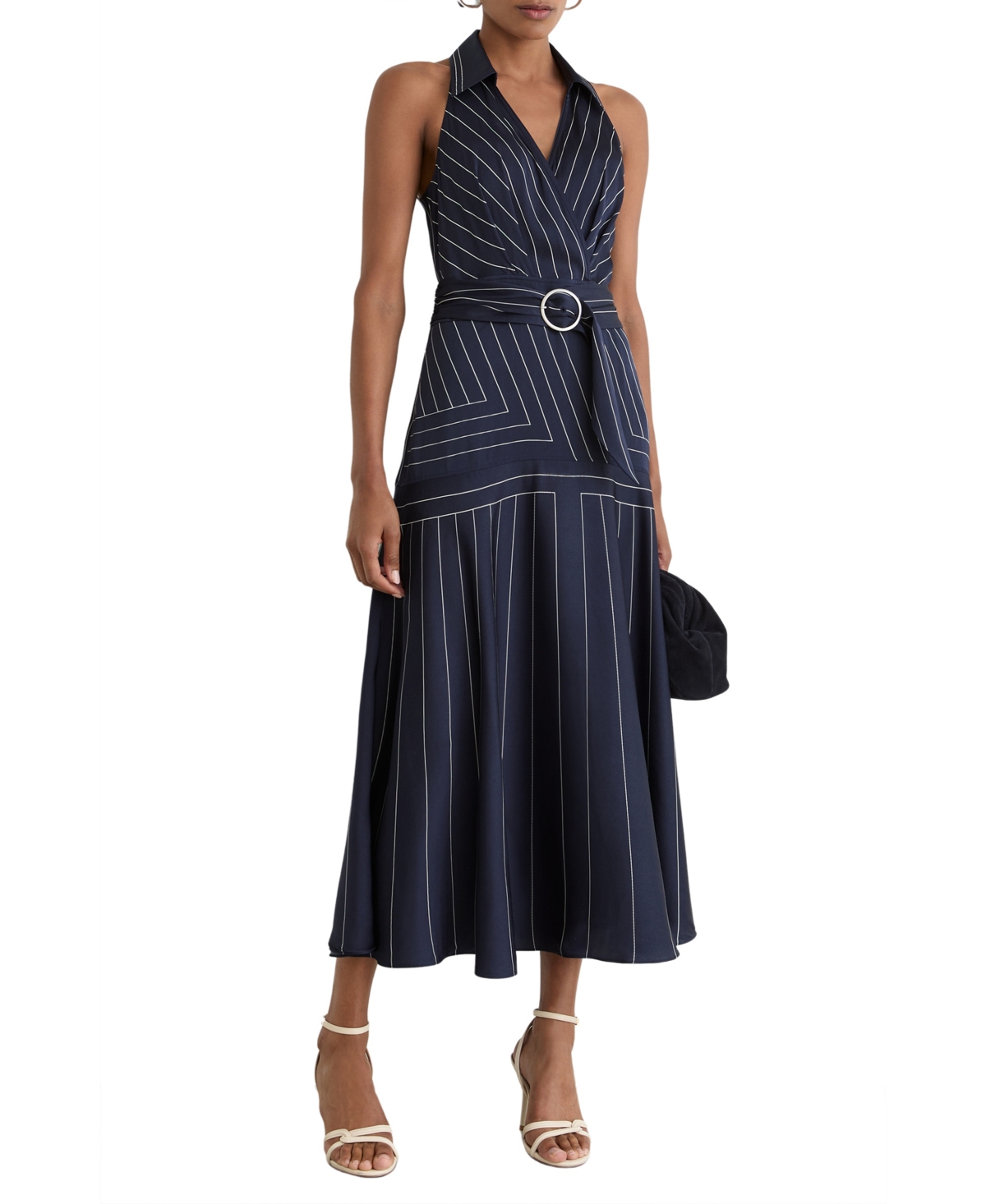 Click here for Reiss Womens Casey Striped Fit & Flare Collared Mi... prices